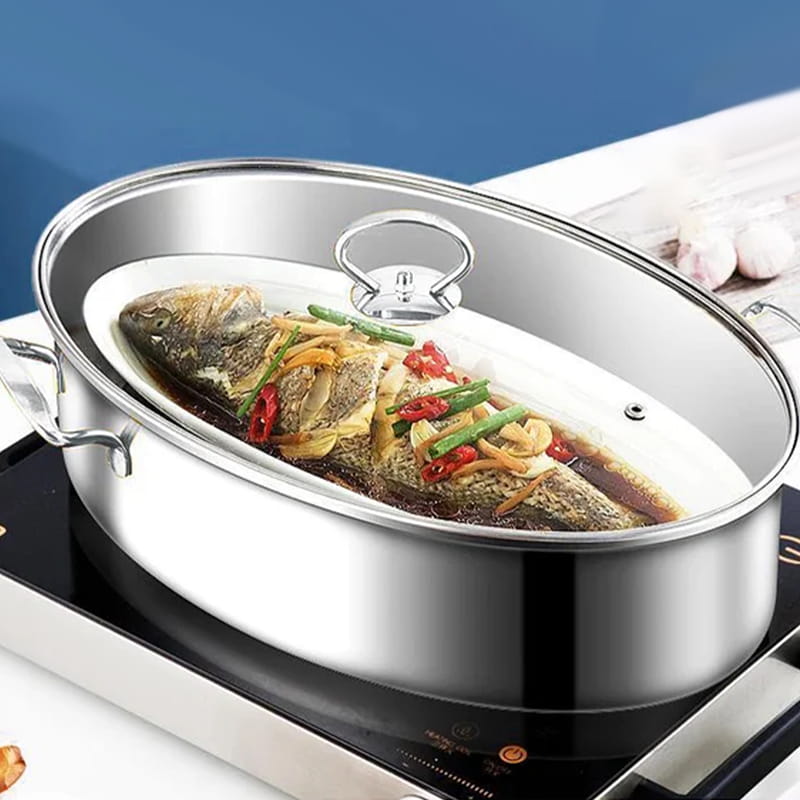 Oval Stainless Steel Fish Steamer with Rack – dbhgy